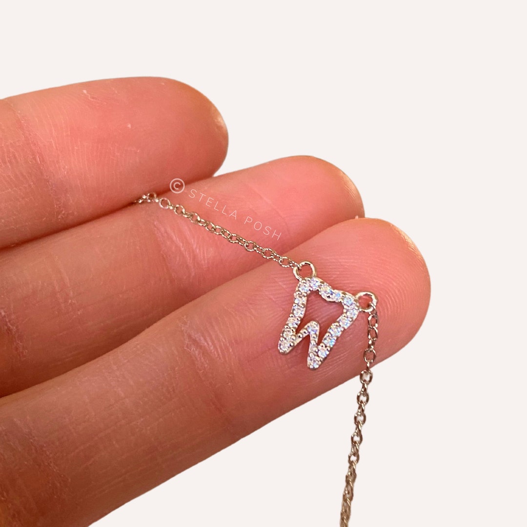 Dainty Tiny Tooth Necklace - Dental Gift for Her - .925 Sterling Silver ...