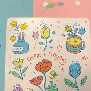 Colors & Flowers Sticker Sheet Pastel Garden Friends Daisy, Poppy ...