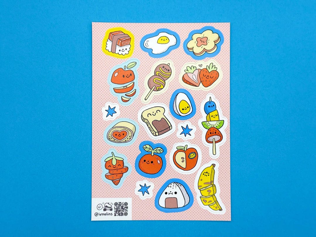 Cute Foods Sticker Sheet Foodie Kawaii Snacks Grocery Items Treats ...