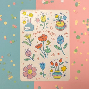 Colors & Flowers Sticker Sheet Pastel Garden Friends - Etsy