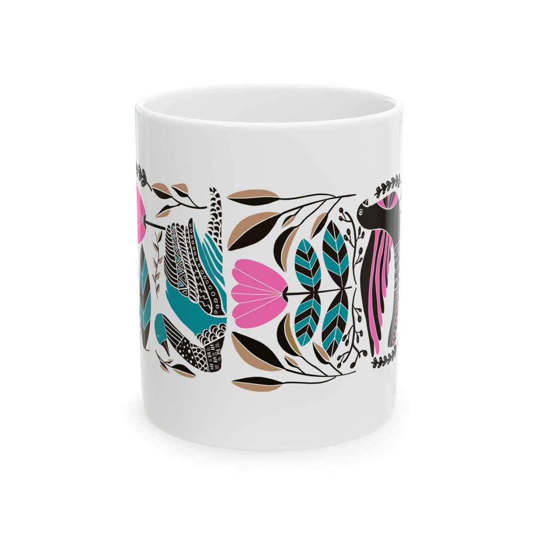 Folk Art Folklore Whimsical Birds Custom Design Coffee Mug Ceramic Mug ...