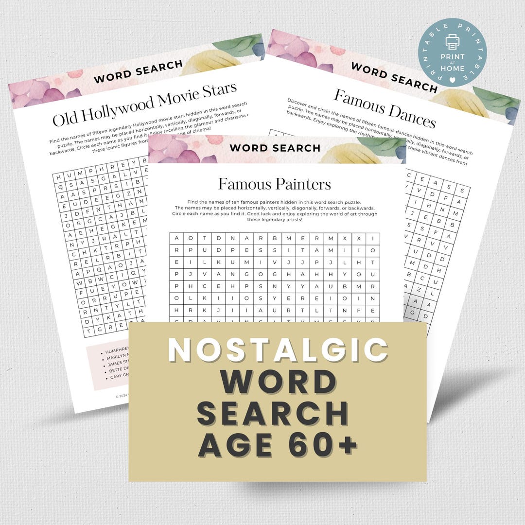 Nostalgic Word Search Puzzles for Seniors 60+ | Printable Activity Book ...