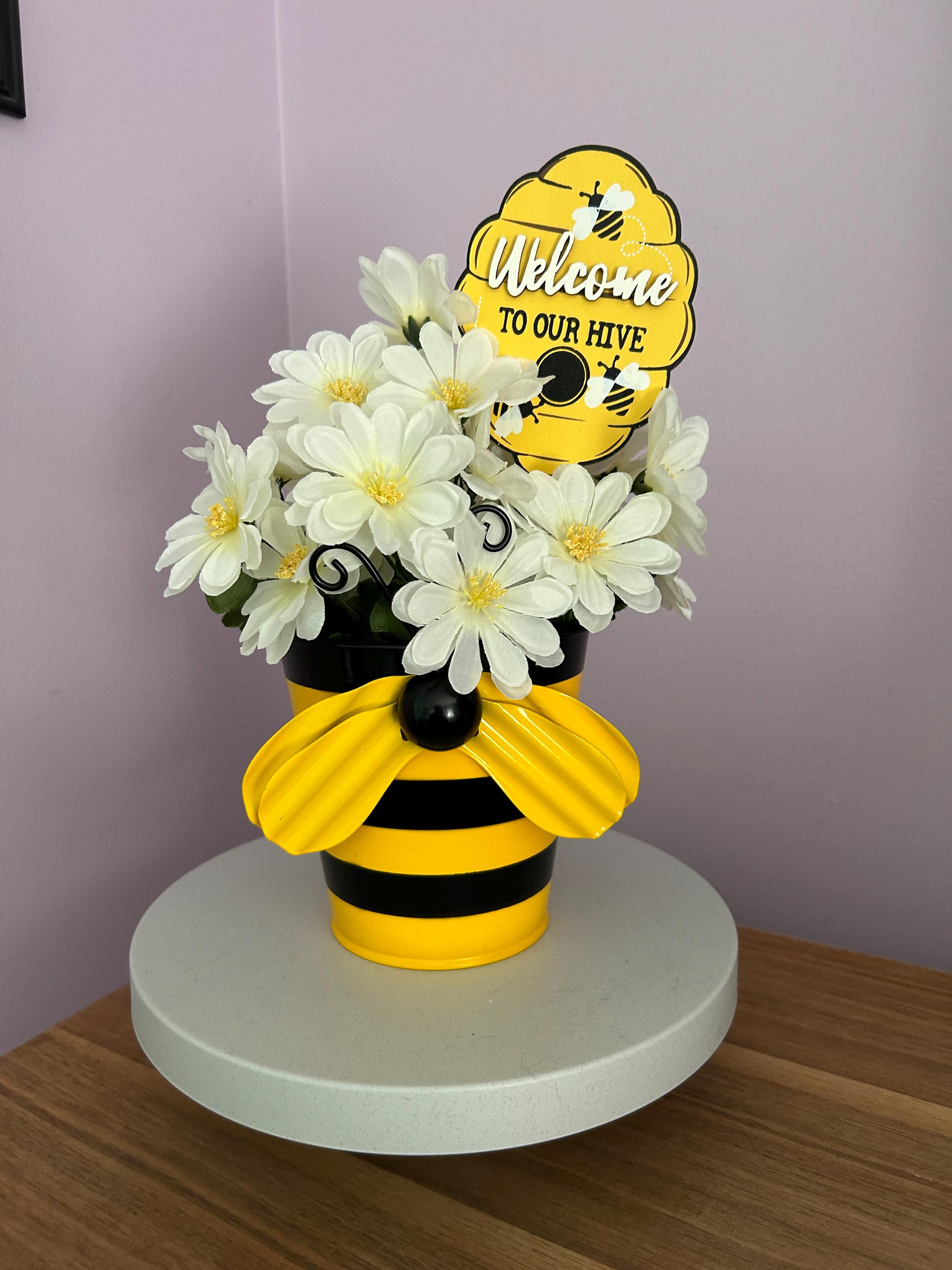Welcome to Our Hive Floral Arrangement in a Bee Container, Floral, Bee ...