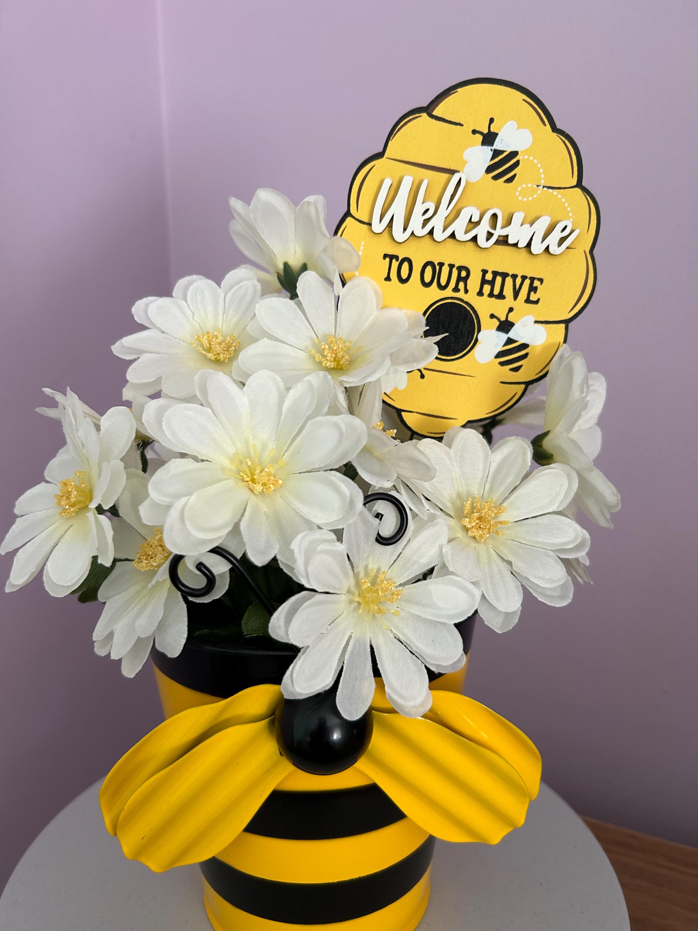 Welcome to Our Hive Floral Arrangement in a Bee Container, Floral, Bee ...