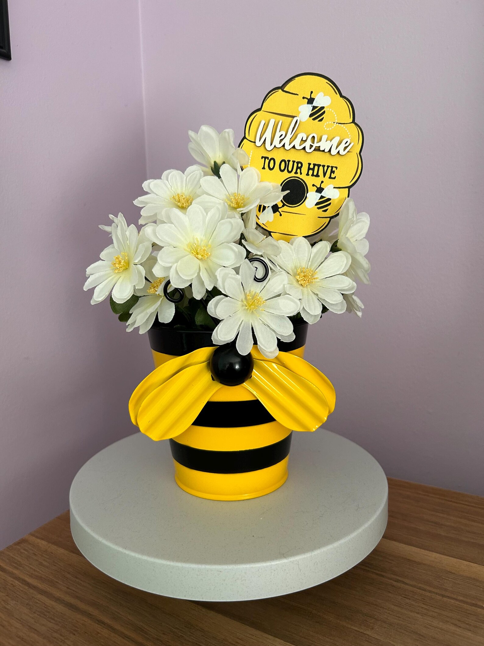 Welcome to Our Hive Floral Arrangement in a Bee Container, Floral, Bee ...