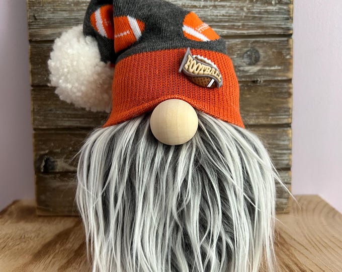 Football Themed Gnome , Gnome, Football, Orange and Gray Gnome - Etsy