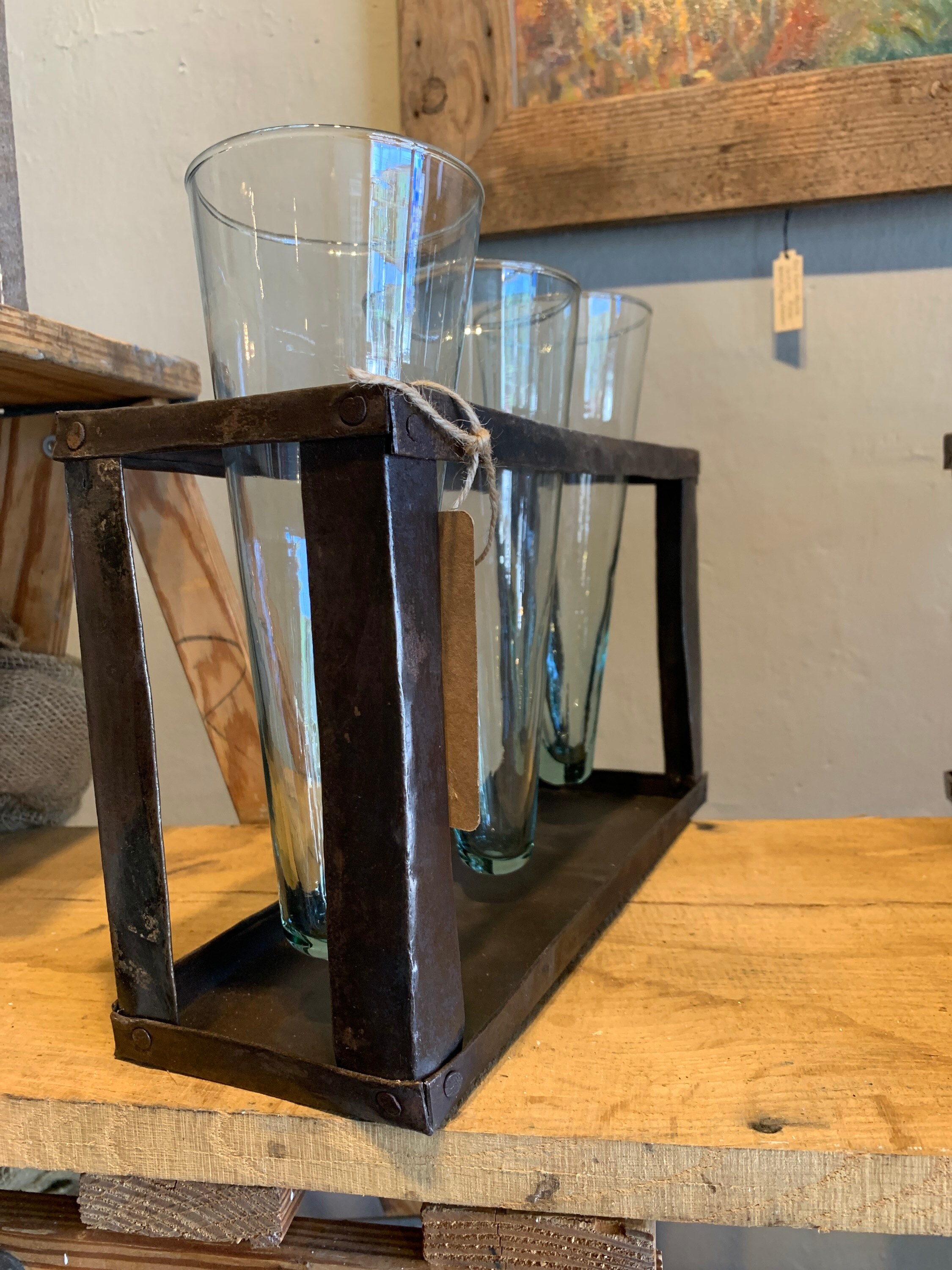 Handmade Recycled Metal 3-Glass Vase Rustic Steel Table Decor | Etsy