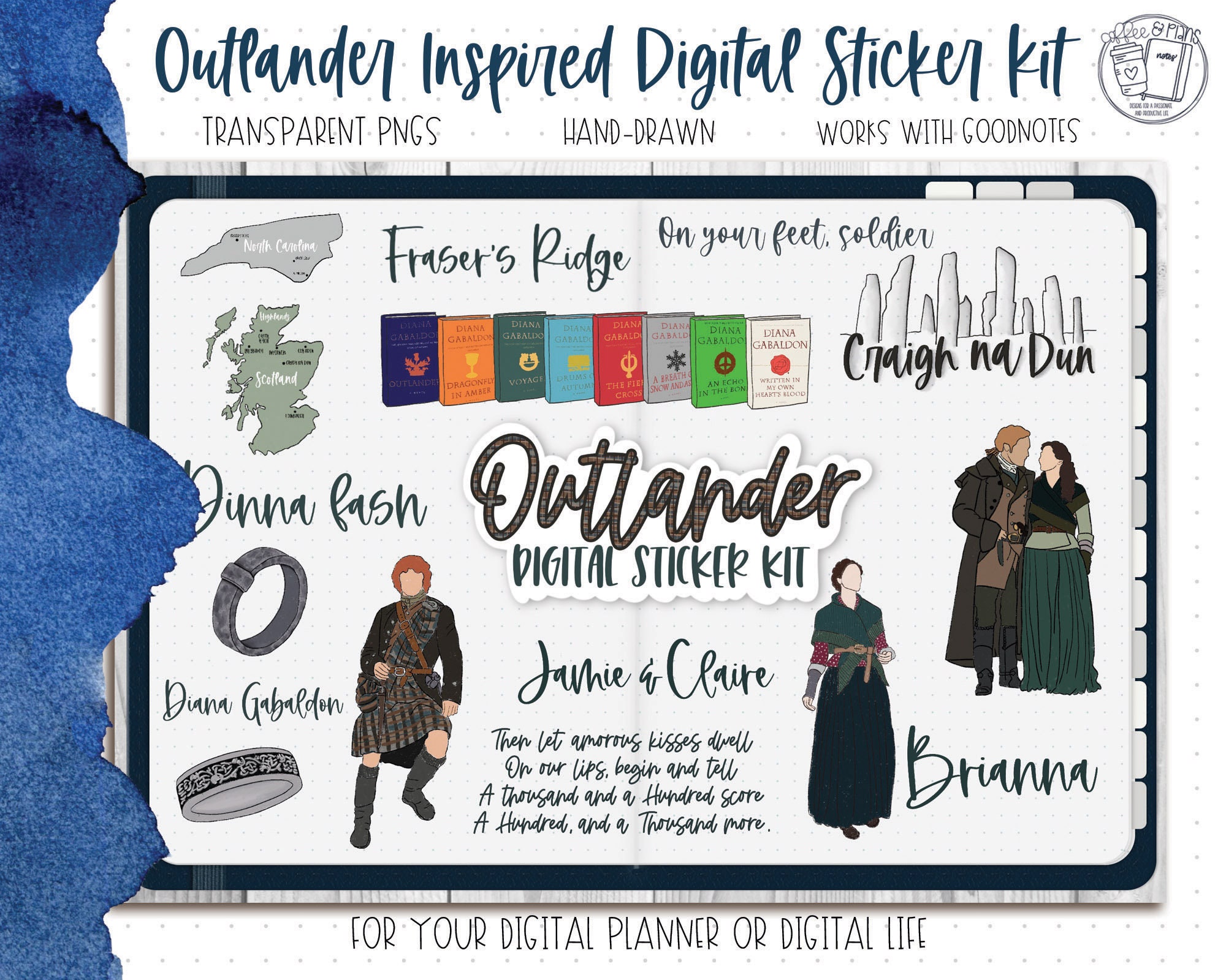 Outlander Themed Digital Sticker Kit | Goodnotes Stickers iPad Stickers ...
