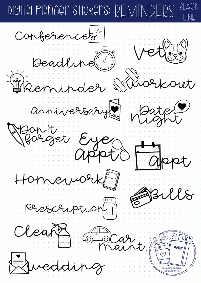 Event Reminders Digital Planner Stickers Stickers Ipad - Etsy