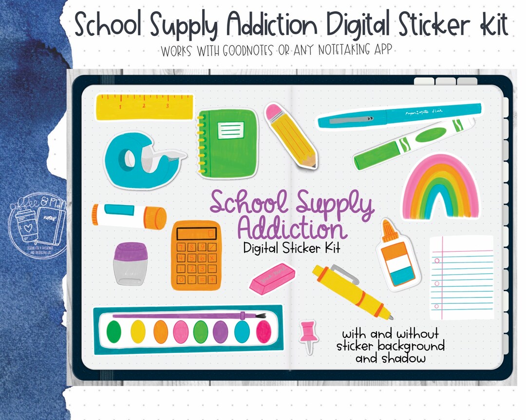 School Supply Addict Digital Sticker Kit | Goodnotes Stickers iPad ...