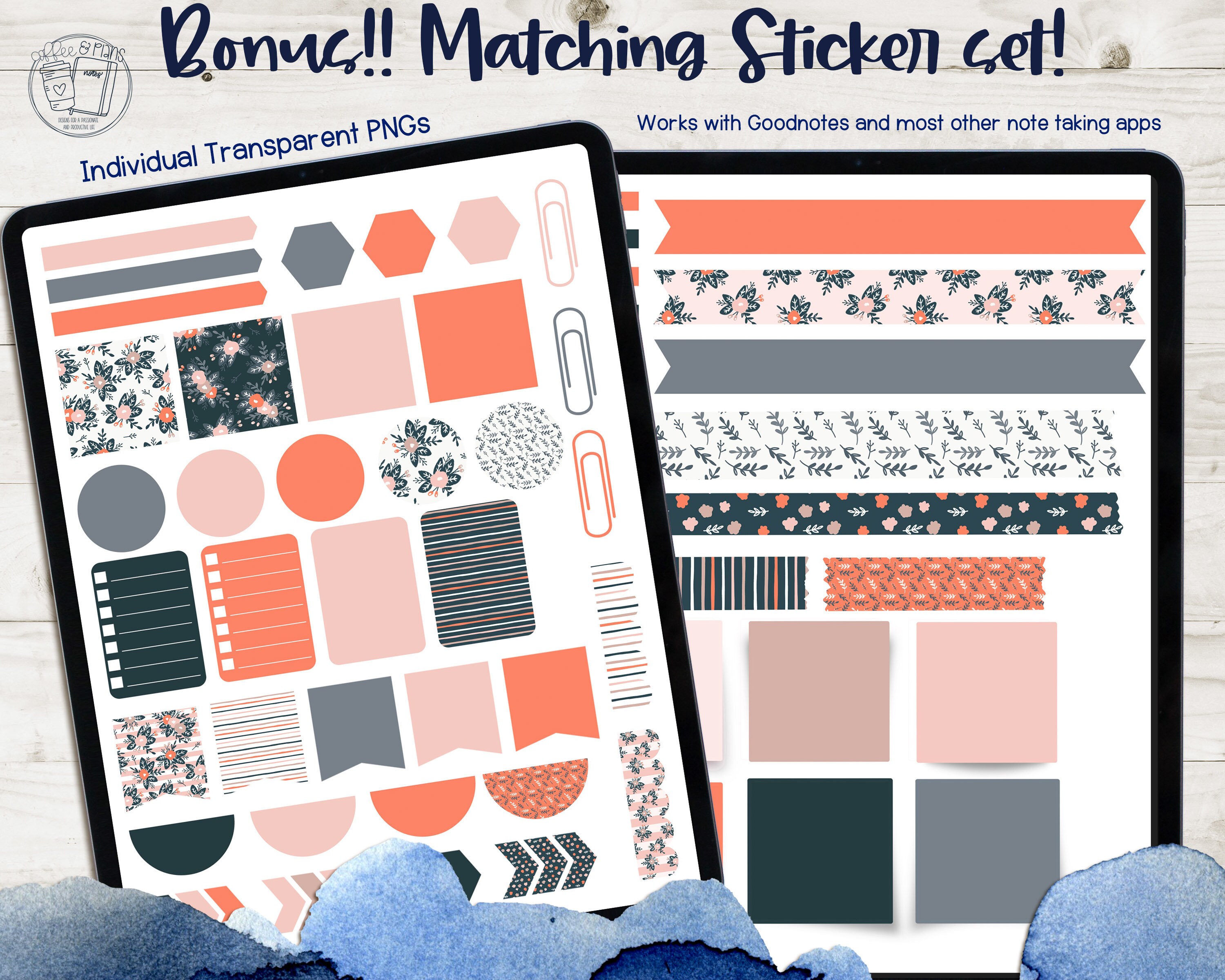 Navy is a Neutral Blank Digital Notebook, Navy Floral Themed Digital ...