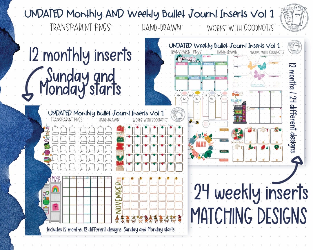 UNDATED Digital Weekly and Monthly Bullet Journal Inserts BUNDLE Volume ...