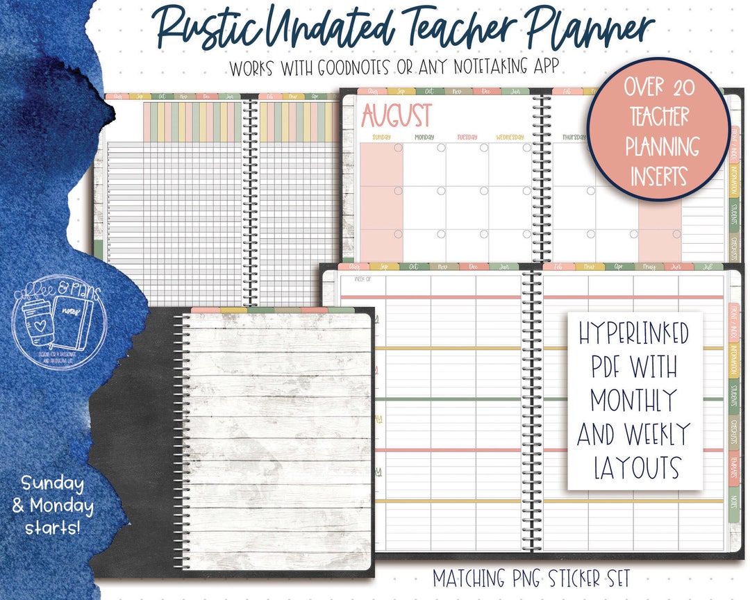 Rustic Farmhouse UNDATED Digital Teacher Planner With Hyperlinks ...