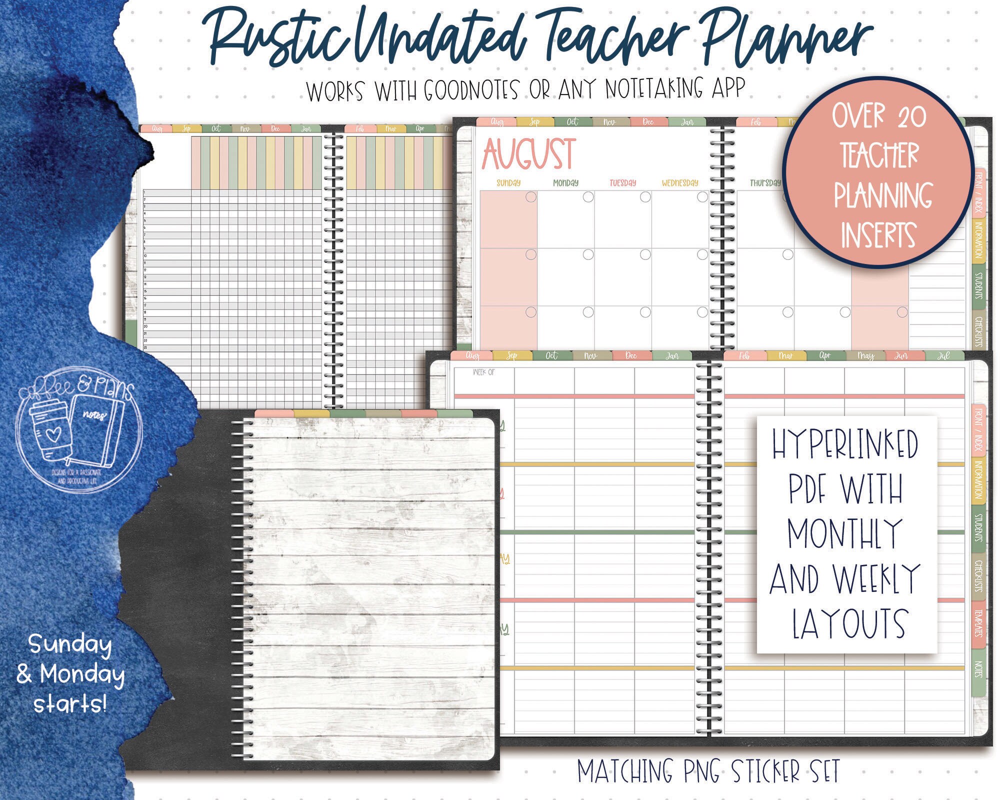 Rustic Farmhouse UNDATED Digital Teacher Planner With Hyperlinks ...