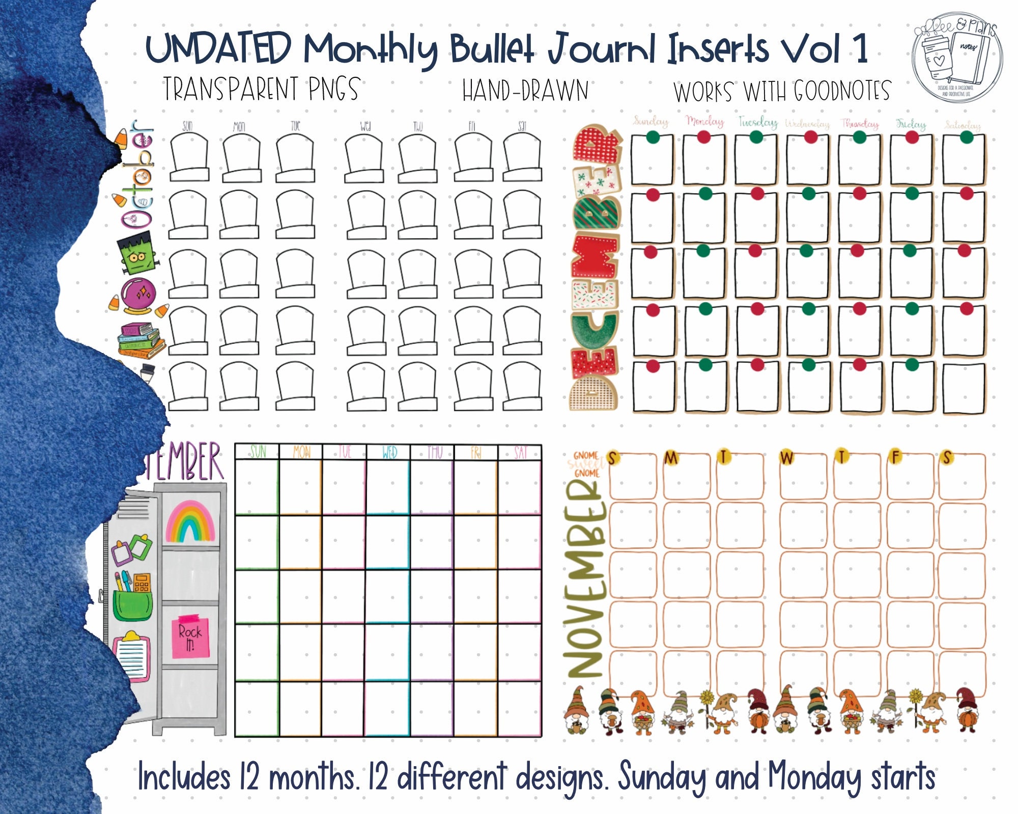 UNDATED Digital Monthly Bullet Journal Inserts BUNDLE Volumes ONE, Two ...