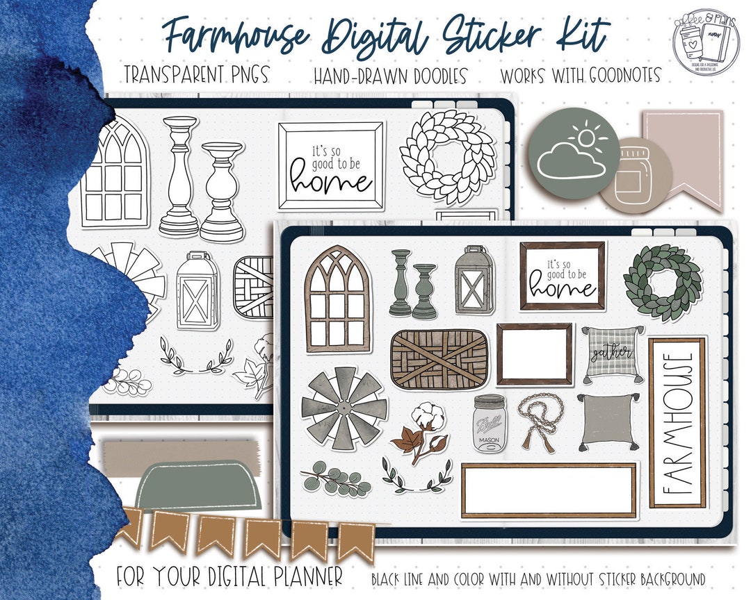 Farmhouse Digital Sticker Kit Goodnotes Stickers iPad Stickers ...