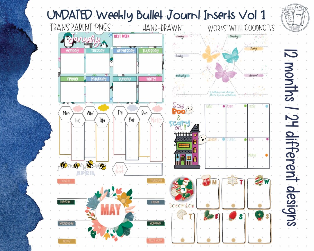 UNDATED Digital WEEKLY Bullet Journal Inserts Volume One Goodnotes - Etsy