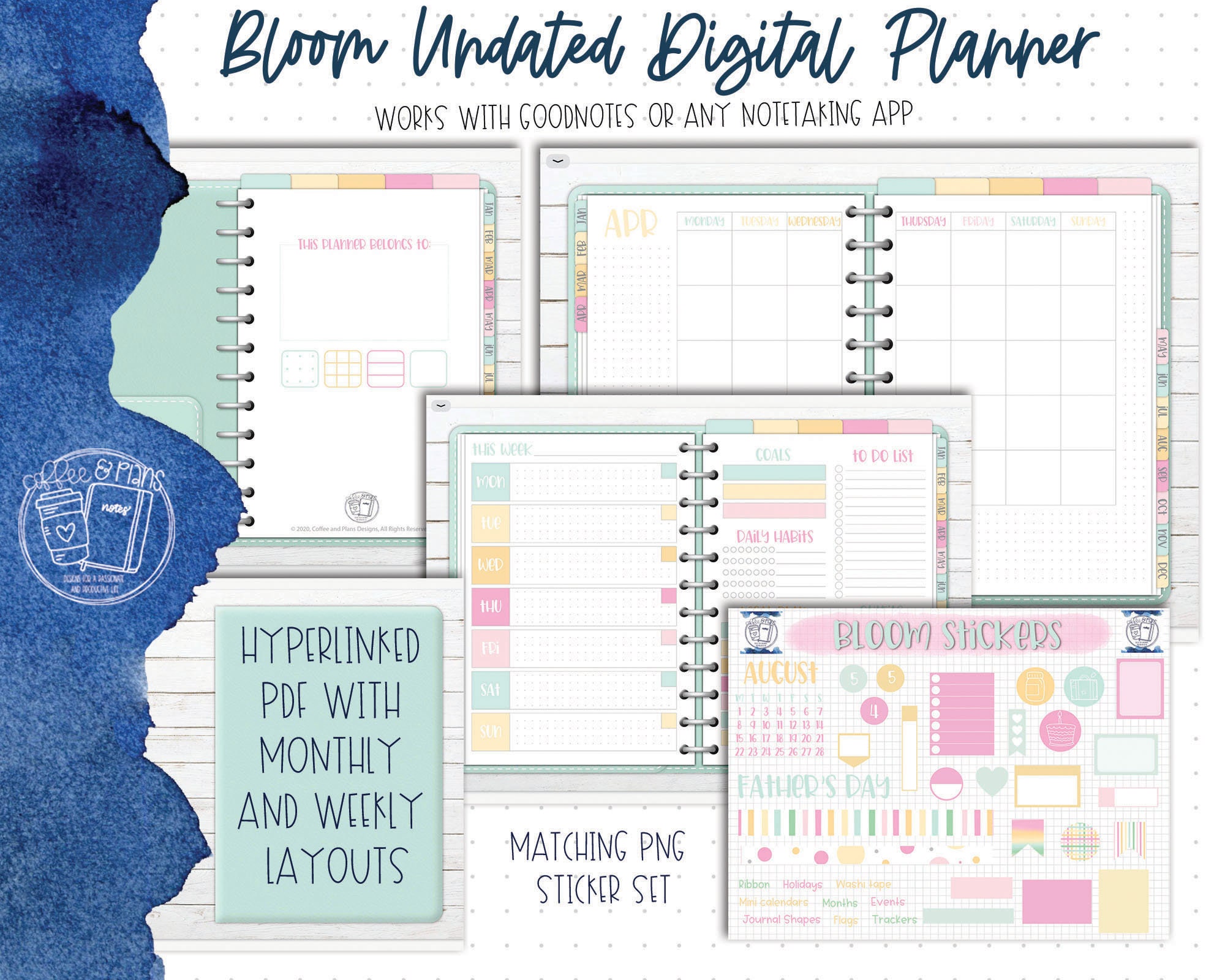 Bloom Digital Planner With Hyperlinks, Tablet Digital Planner, Digital ...