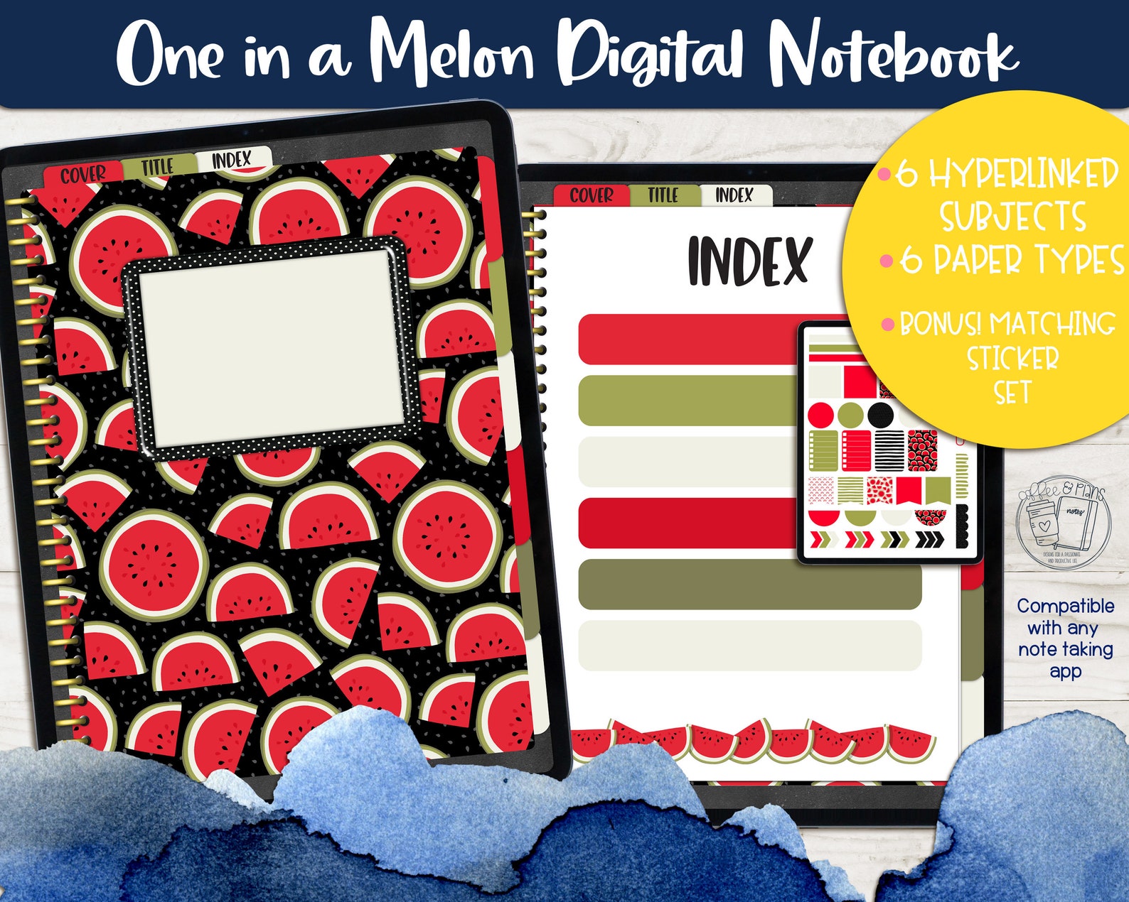 One in a Melon Blank Digital Notebook, Watermelon Themed Digital ...