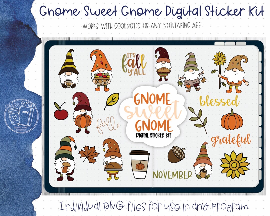 Gnome Sweet Gnome Digital Sticker Kit | Goodnotes Stickers iPad ...