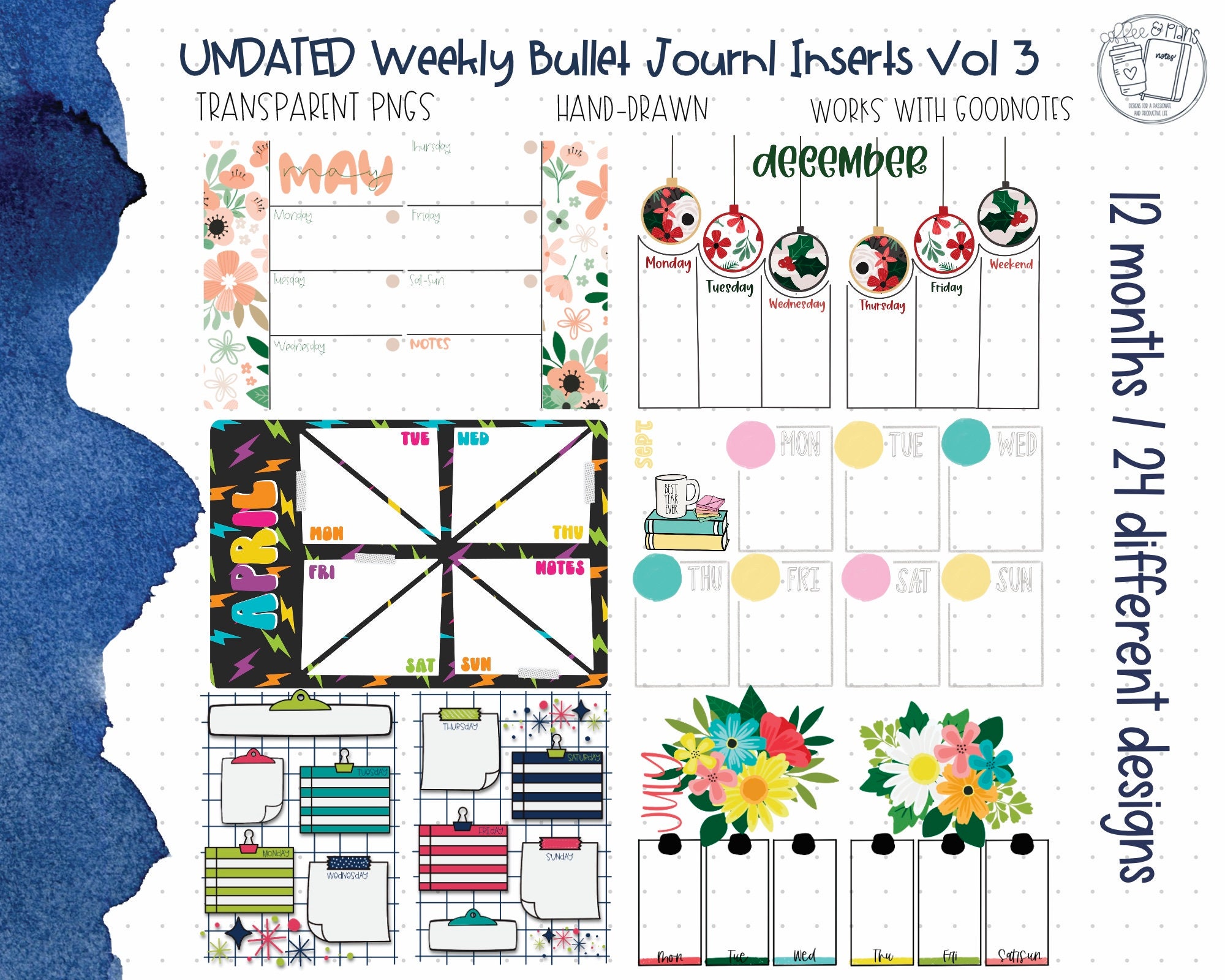 UNDATED Digital WEEKLY Bullet Journal Inserts BUNDLE Volumes One, Two ...