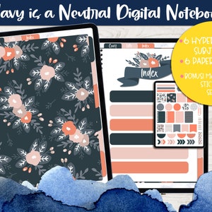 Navy is a Neutral Blank Digital Notebook, Navy Floral Themed Digital ...