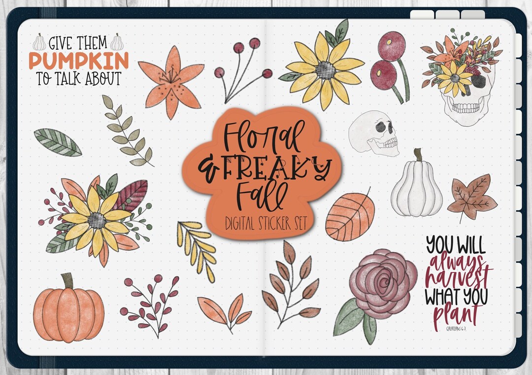 Floral Freaky Fall Digital Sticker Kit Goodnotes Stickers iPad Stickers ...