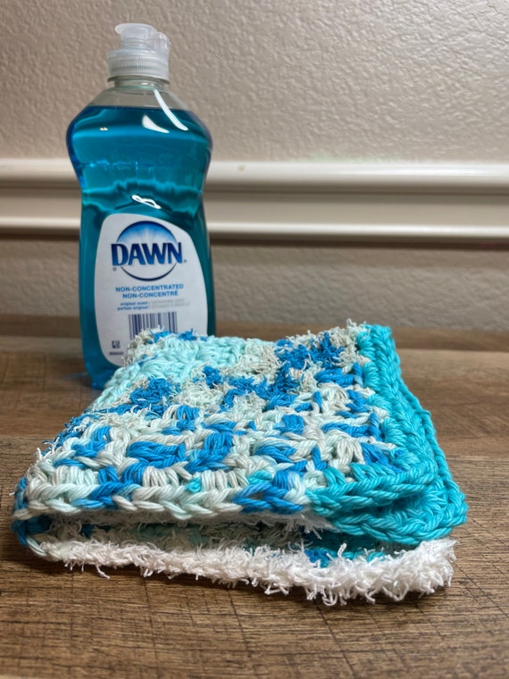 Blue and White Scrubby Washcloth/ Dishcloth C2C | Etsy