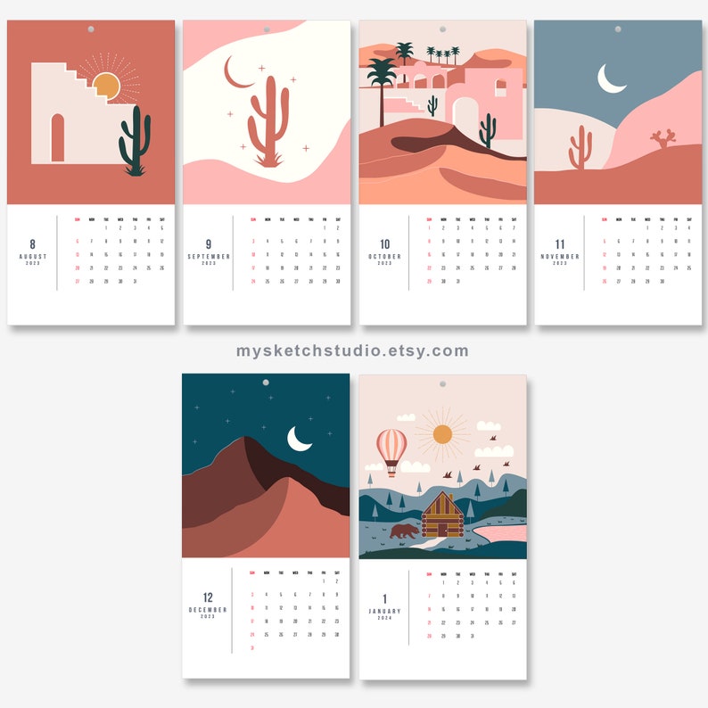 2023 Mid Century Modern Desert Landscape Wall Calendar Day - Etsy