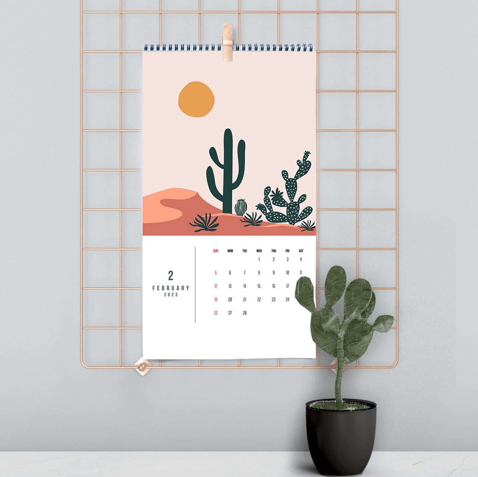 2023 Mid Century Modern Desert Landscape Wall Calendar Day - Etsy