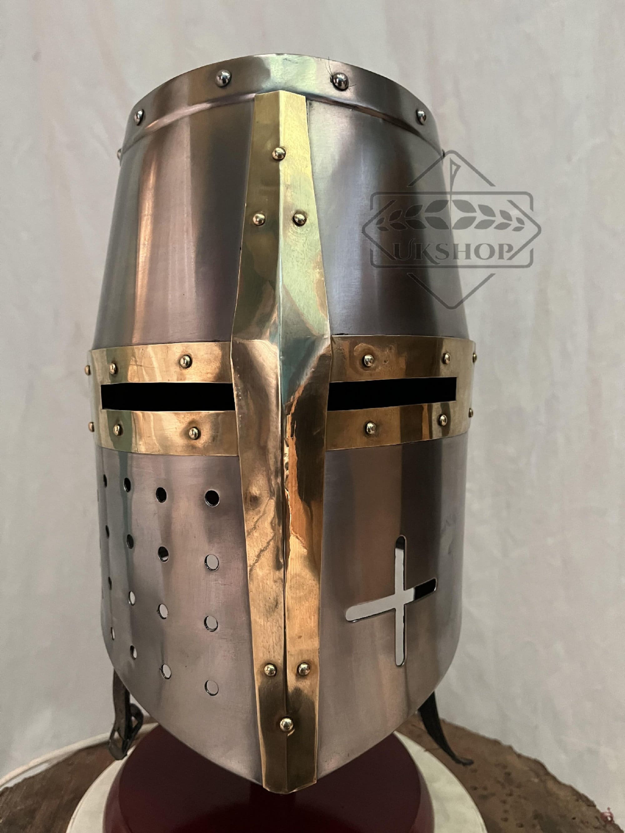 Medieval Templar Knight Crusader Helmet With Brass Cross With - Etsy