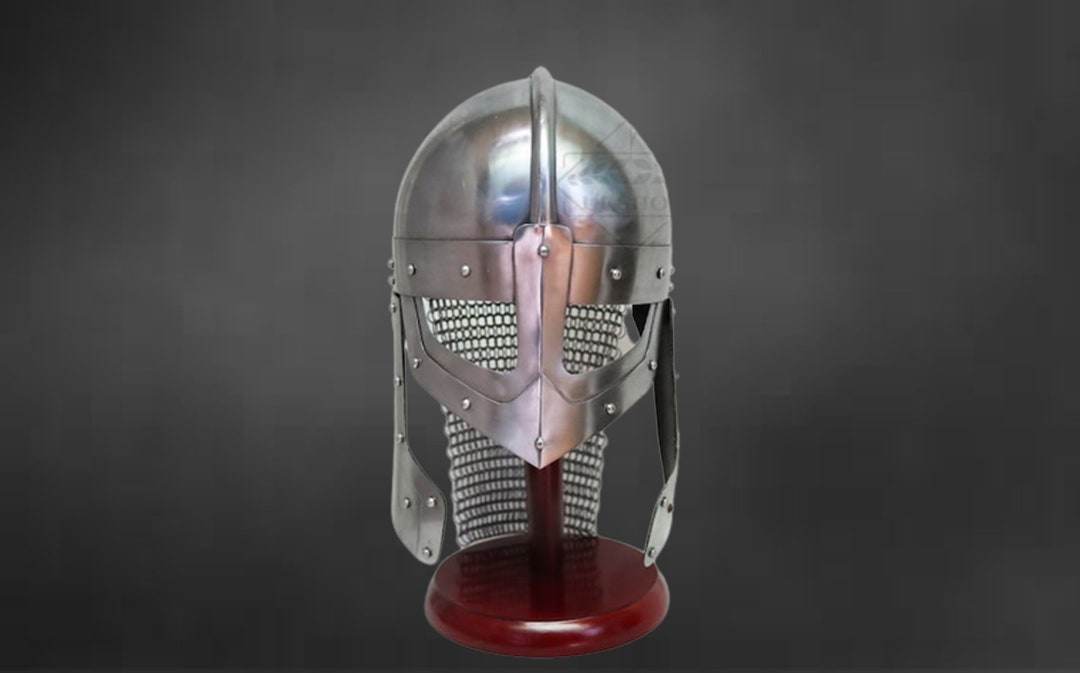 Viking Raven Helmet Chain Mail Battle Armor Helmet With Wood Stand Free ...