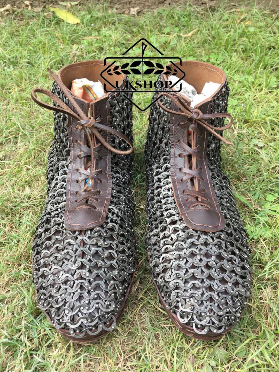 Medieval Boots With Chainmail Shoes-9 Mm Flat Ring All Ring Dome ...