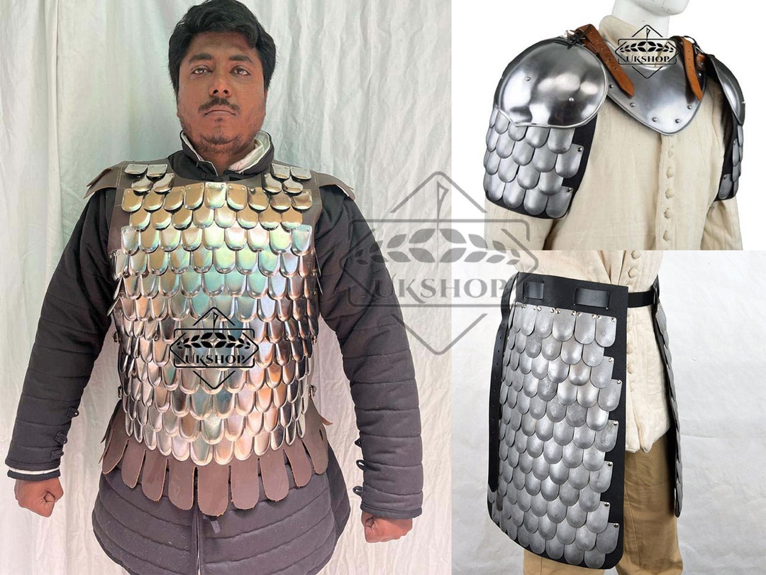 Medieval Scale Body Armor, Leather Liner 20G Steel LARP Costume, Scale ...