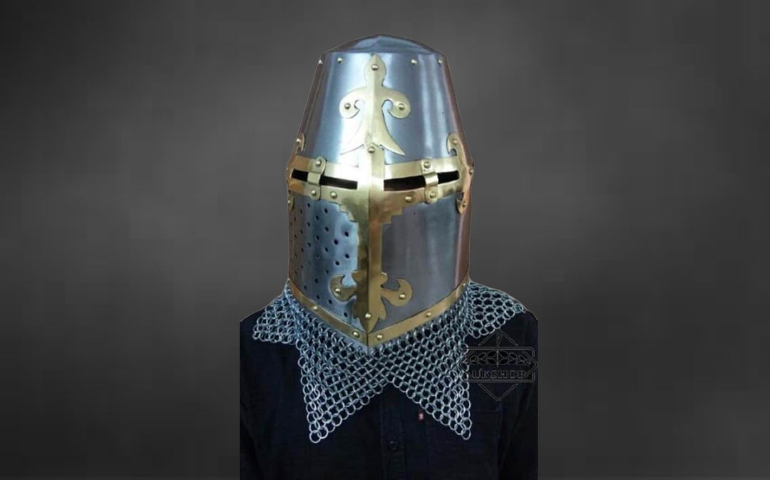Crusader Helmet King Helmet in 18 Gauge Steel Brass, UKE-400 Valentine ...