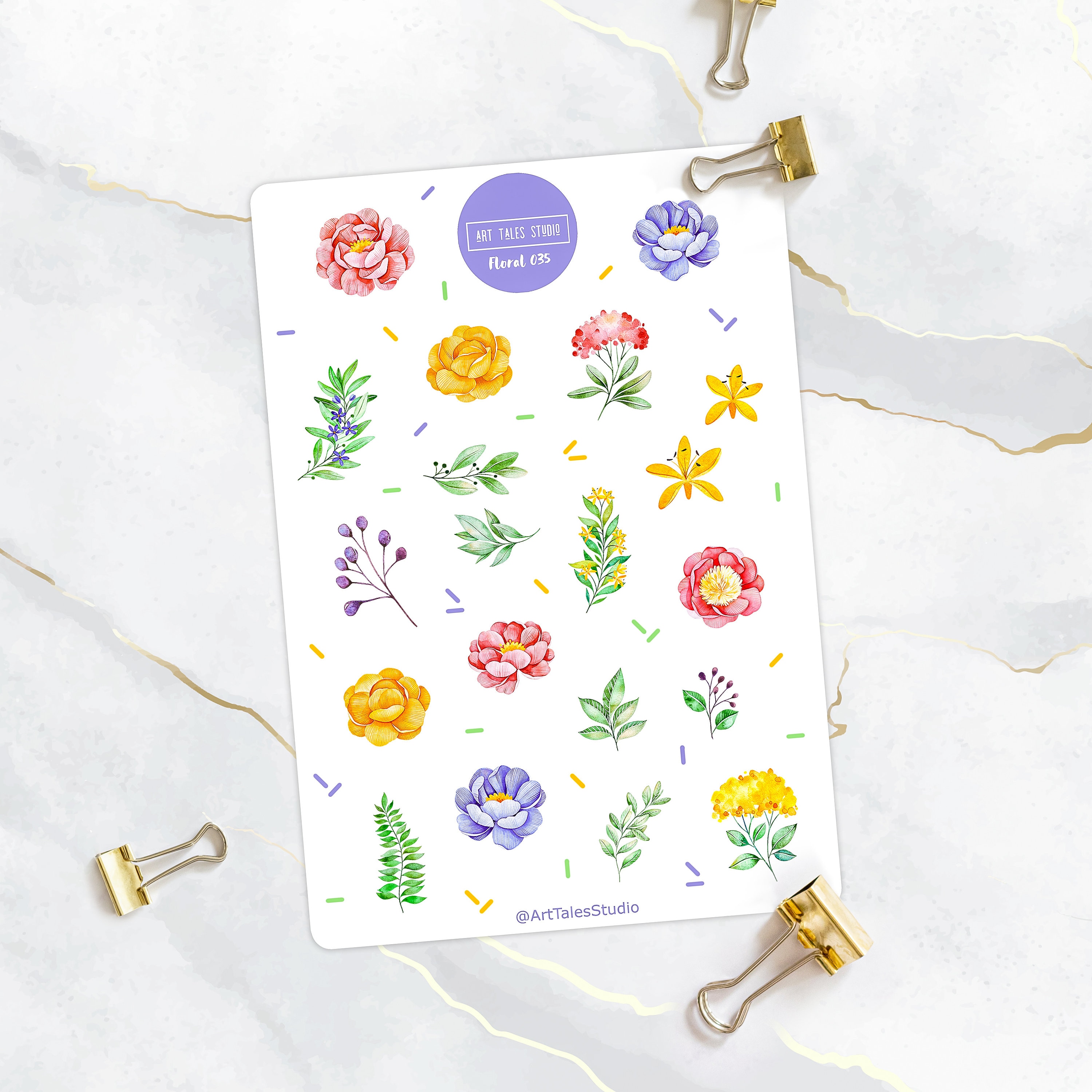 Floral Sticker Sheet Flower Stickers Leaves Stickers | Etsy