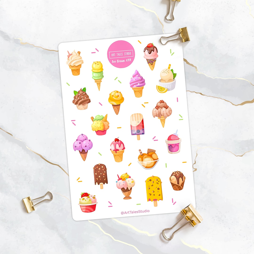 Ice Cream Sticker Sheet, Ice Cream Stickers, Summer Stickers, Food ...