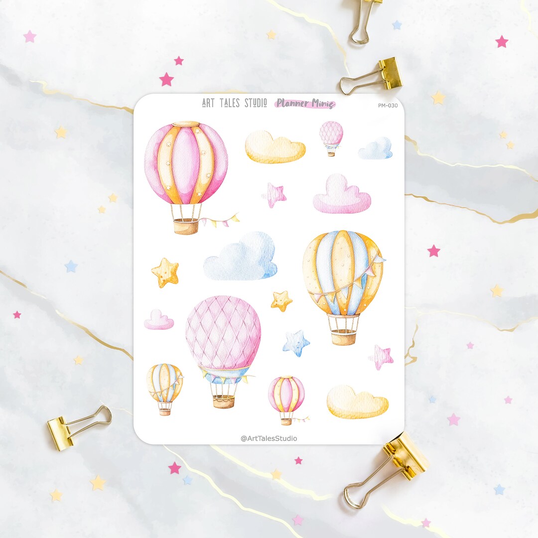 Hot Air Balloon Sticker Sheet, Balloon Sticker, Planner Stickers ...