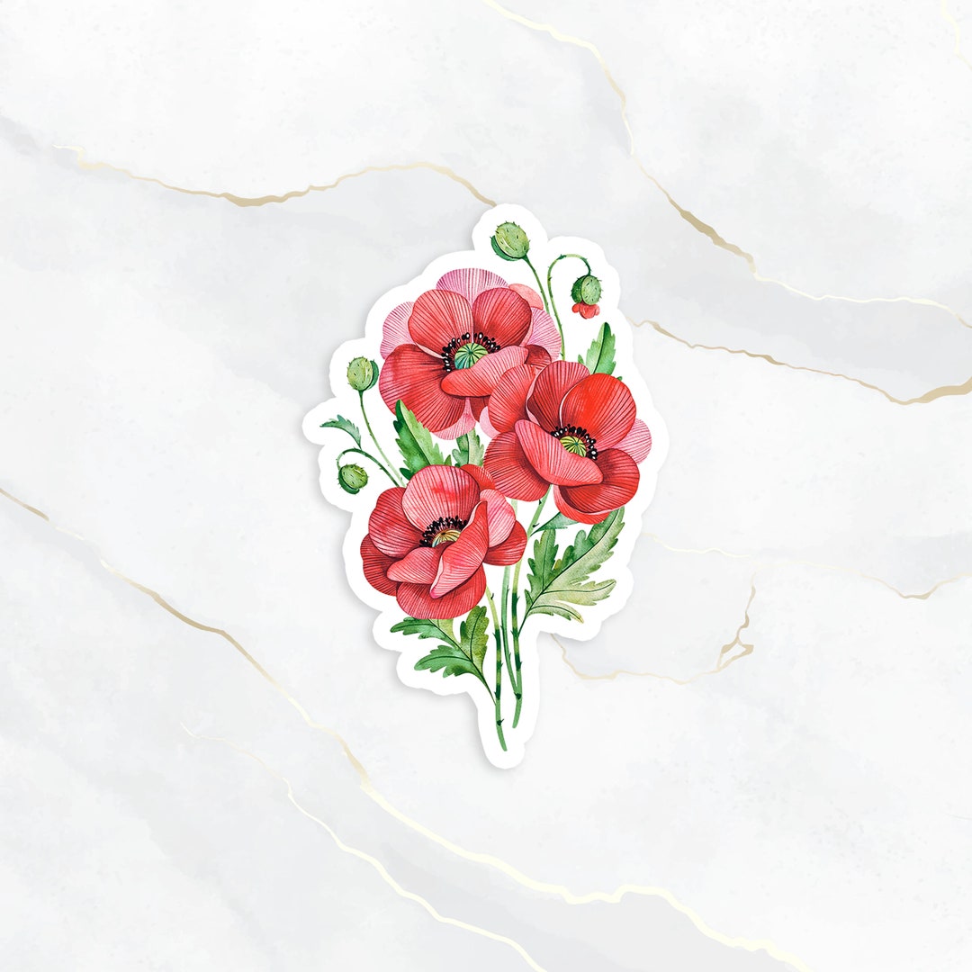 Poppies Sticker 3x2 In, Sticker Flake, Die Cut Sticker Anzac Day ...
