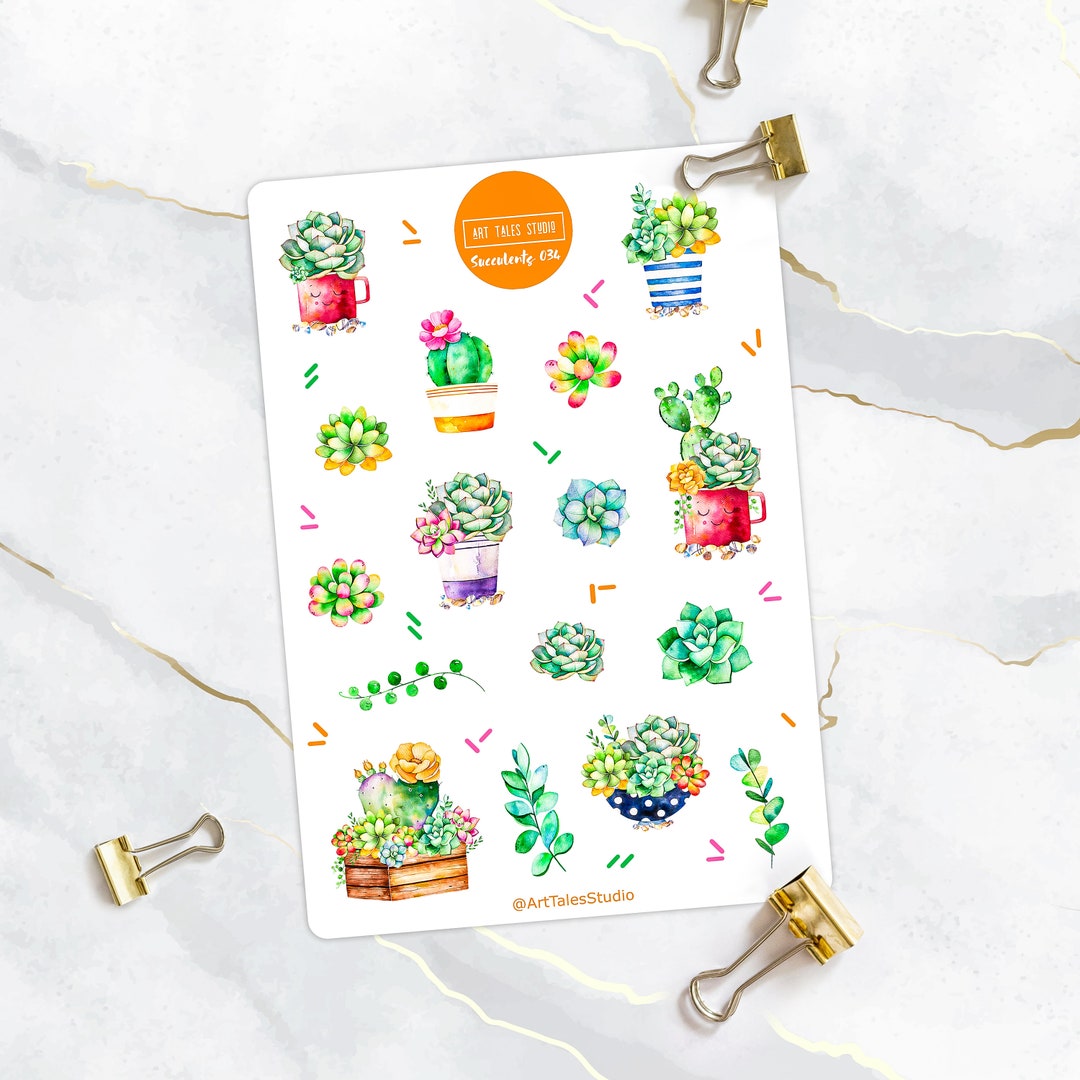 Succulents Sticker Sheet, Plant Stickers, Greenery Stickers, Planner ...