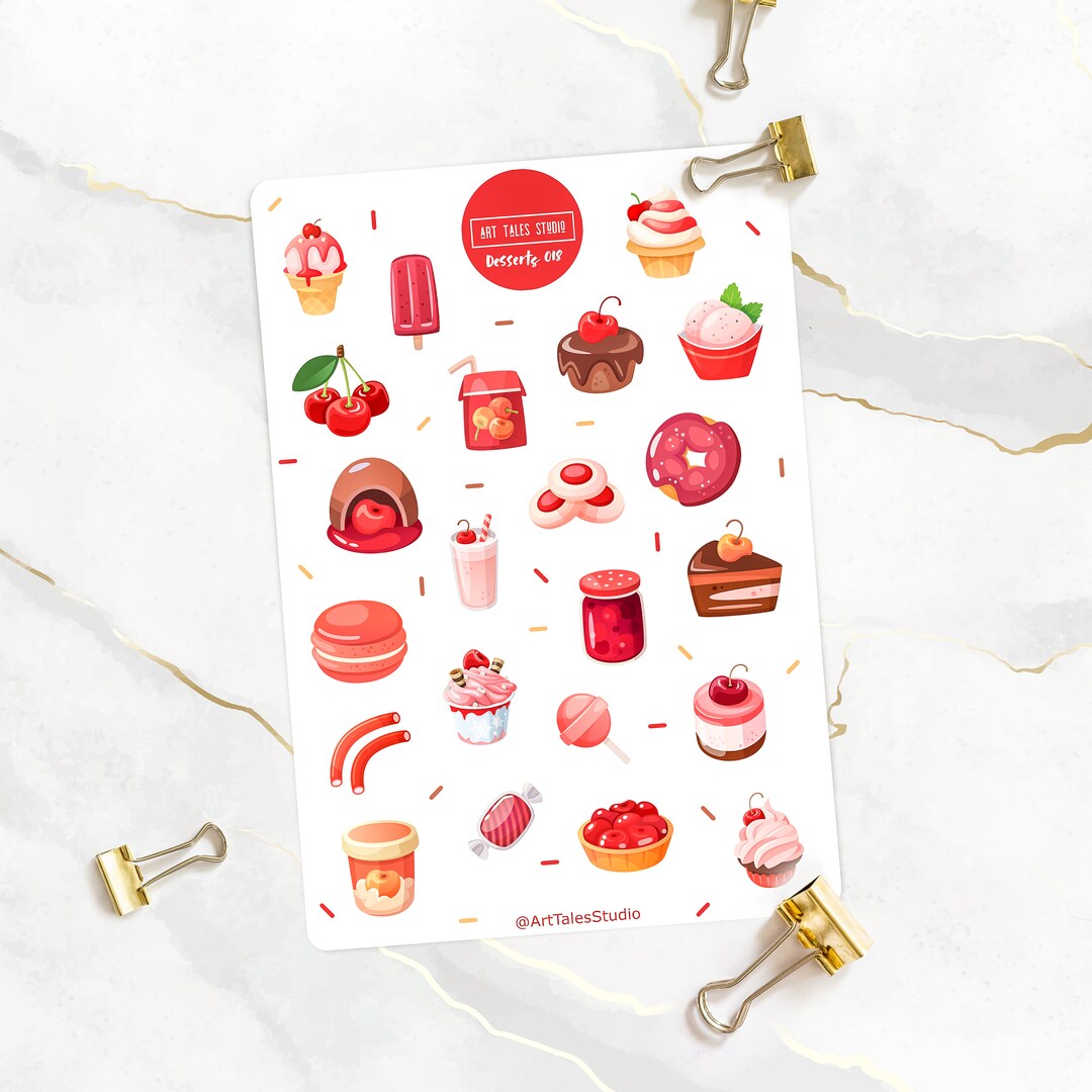 Cherry Dessert Sticker Sheet, Food Stickers, Planner Stickers, Bullet ...