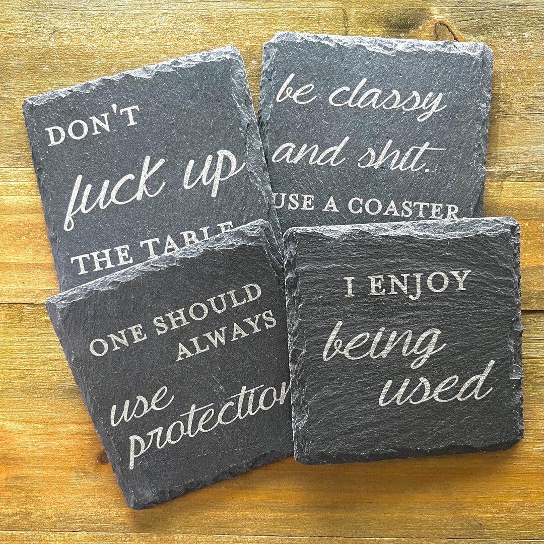 Adult Humor Slate Coasters Stone Punny Coaster Set Engraved - Etsy