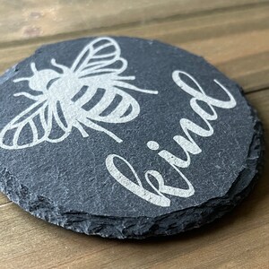Bee Slate Coasters, Stone Bee Happy Joyful Kind Nice Coaster Set, Engraved Stone Beverage ...