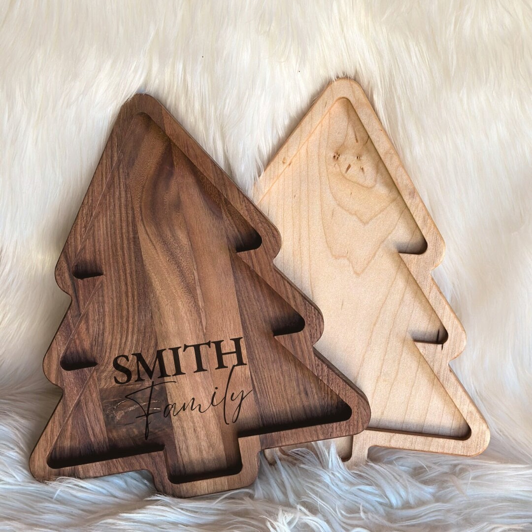 Personalized Christmas Tree Tray, Premium Wood Heirloom Christmas Decor ...