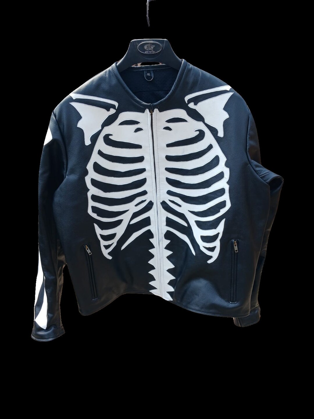 Handmade Skeleton Biker Leather Jacket Full Padded Motorcycle Genuine ...