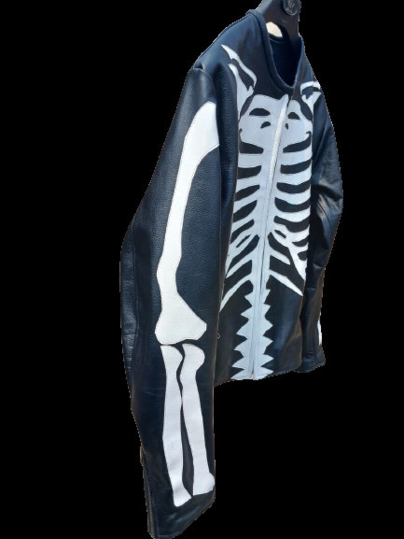 Handmade Skeleton Biker Leather Jacket Full Padded Motorcycle Genuine ...