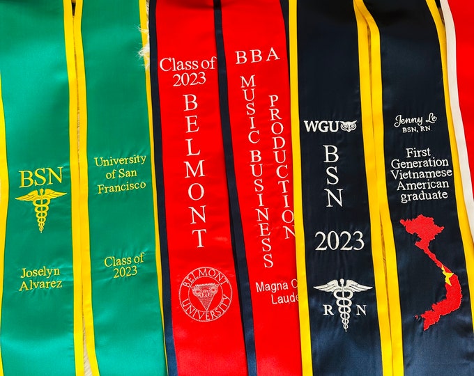 A Custom Satin Graduation Sash EMBROIDERY Stoles Graduation Gifts satin ...