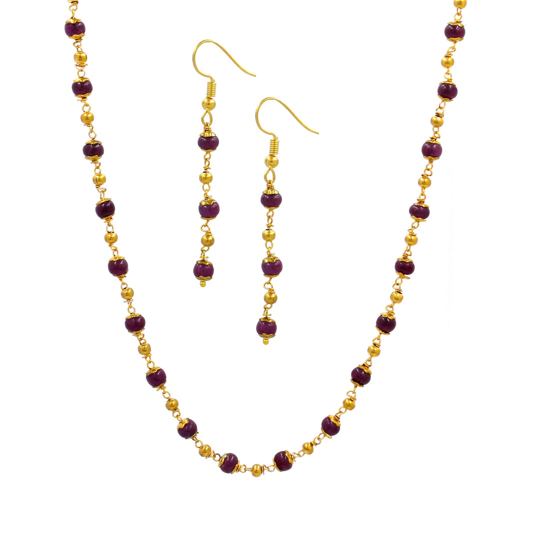 18" Precious Ruby Gemstone Necklace and Earrings Set, Ruby Jewelry Set ...