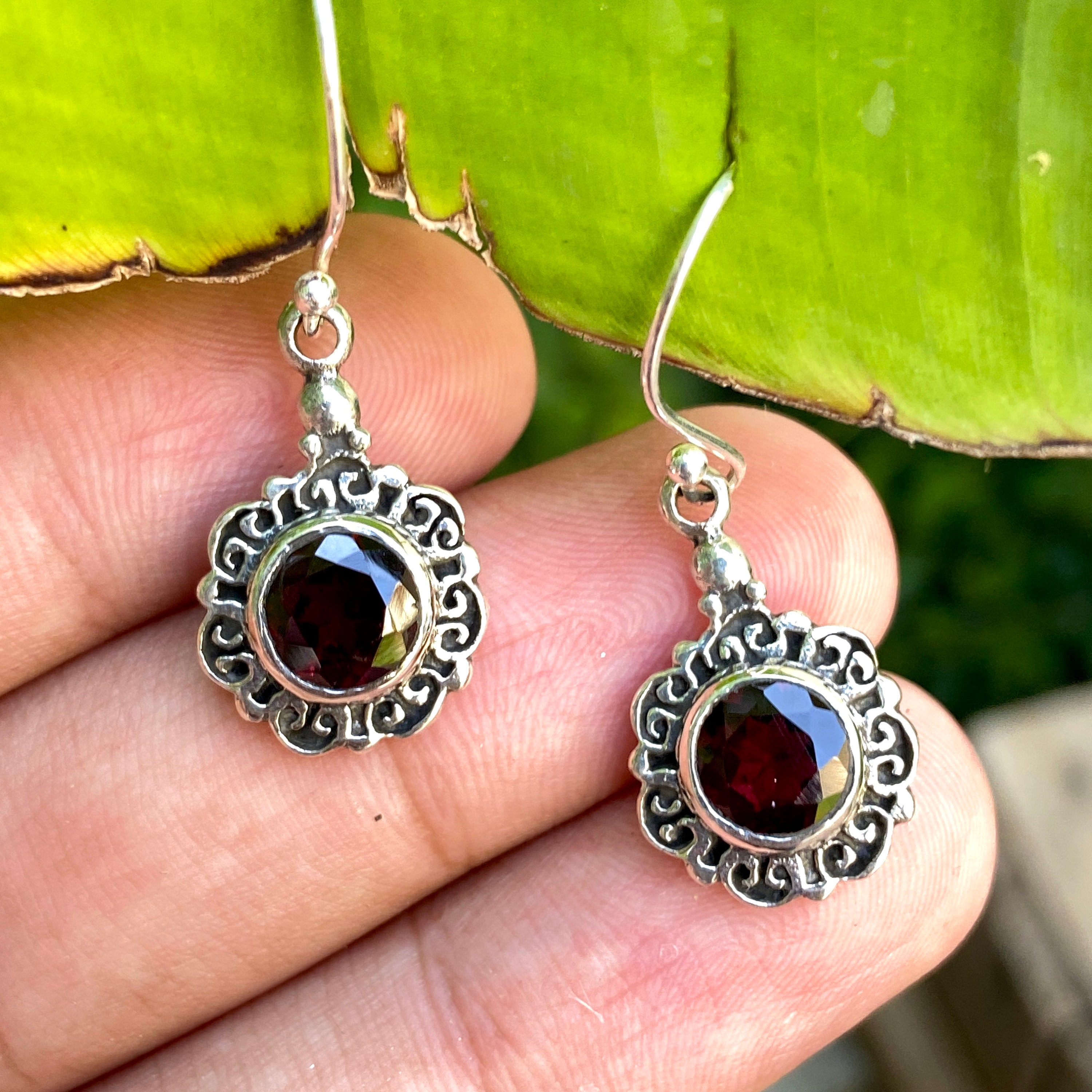 Natural Garnet Round Stone Solid 925 Sterling Silver Dangle | Etsy