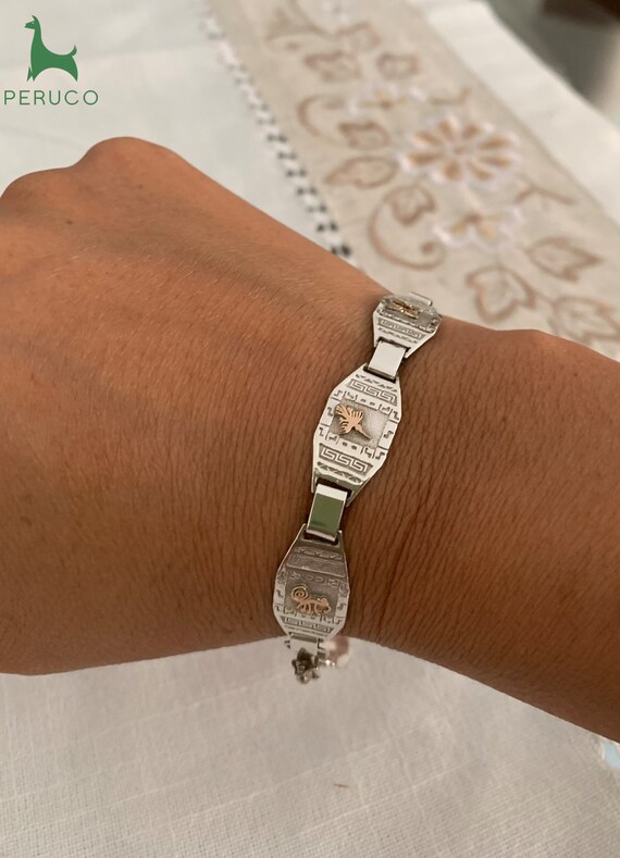 Pulsera Inca con diseño de Líneas de Nazca en plata 9… - Gem